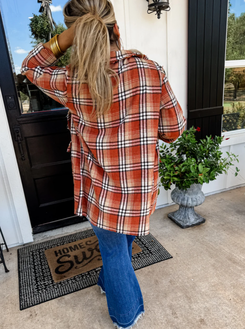 Raw Edge Plaid Blazer | Rust – Nixxen Rayne